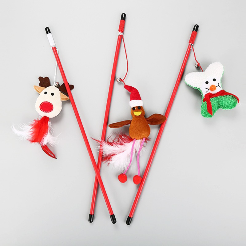 Christmas Holiday Themed Cat Charmer Toy With Bell - 3 Designs ...